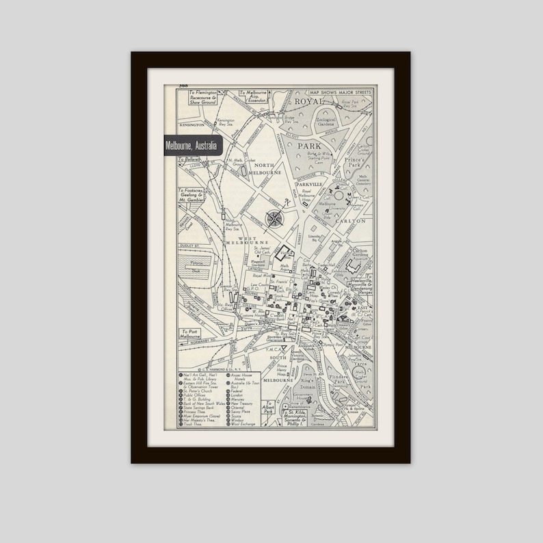 Melbourne Australia Map City Map Street Map 1950s Black - Etsy