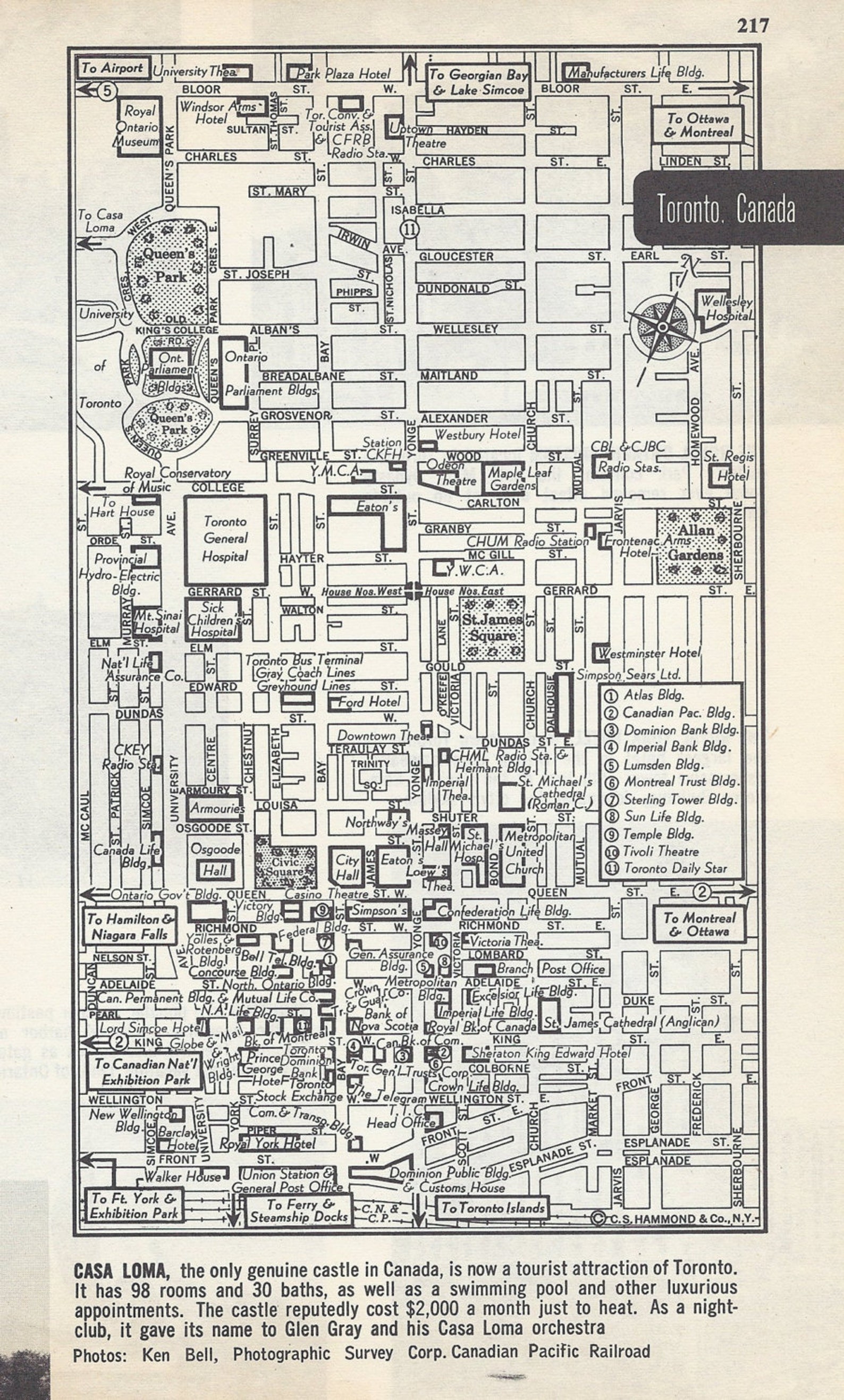 Toronto Canada Map City Map Street Map 1950s Black and - Etsy
