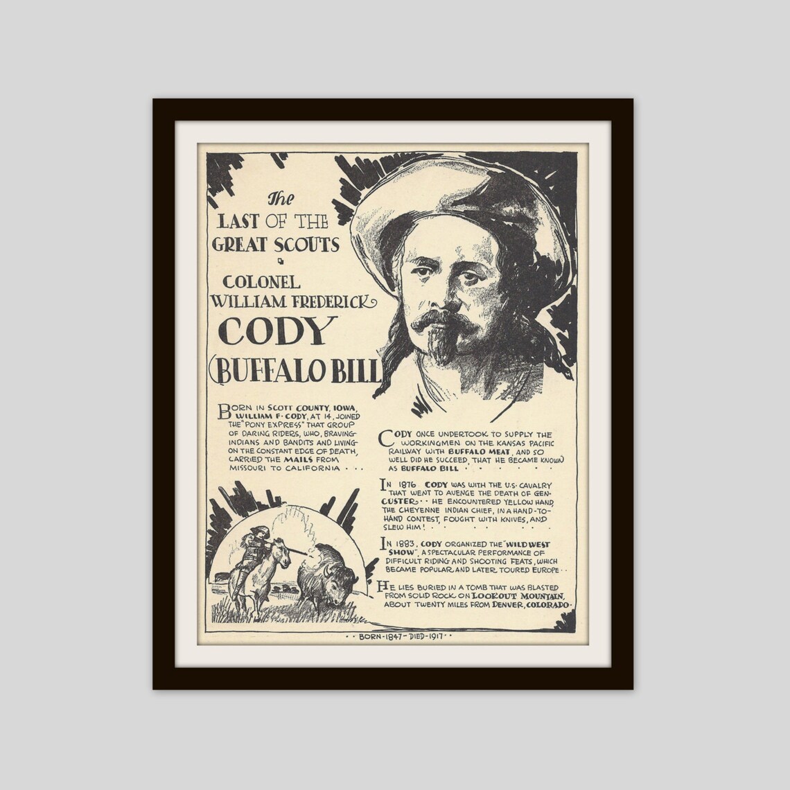Buffalo Bill Cody Vintage Art Print Classroom Art History - Etsy