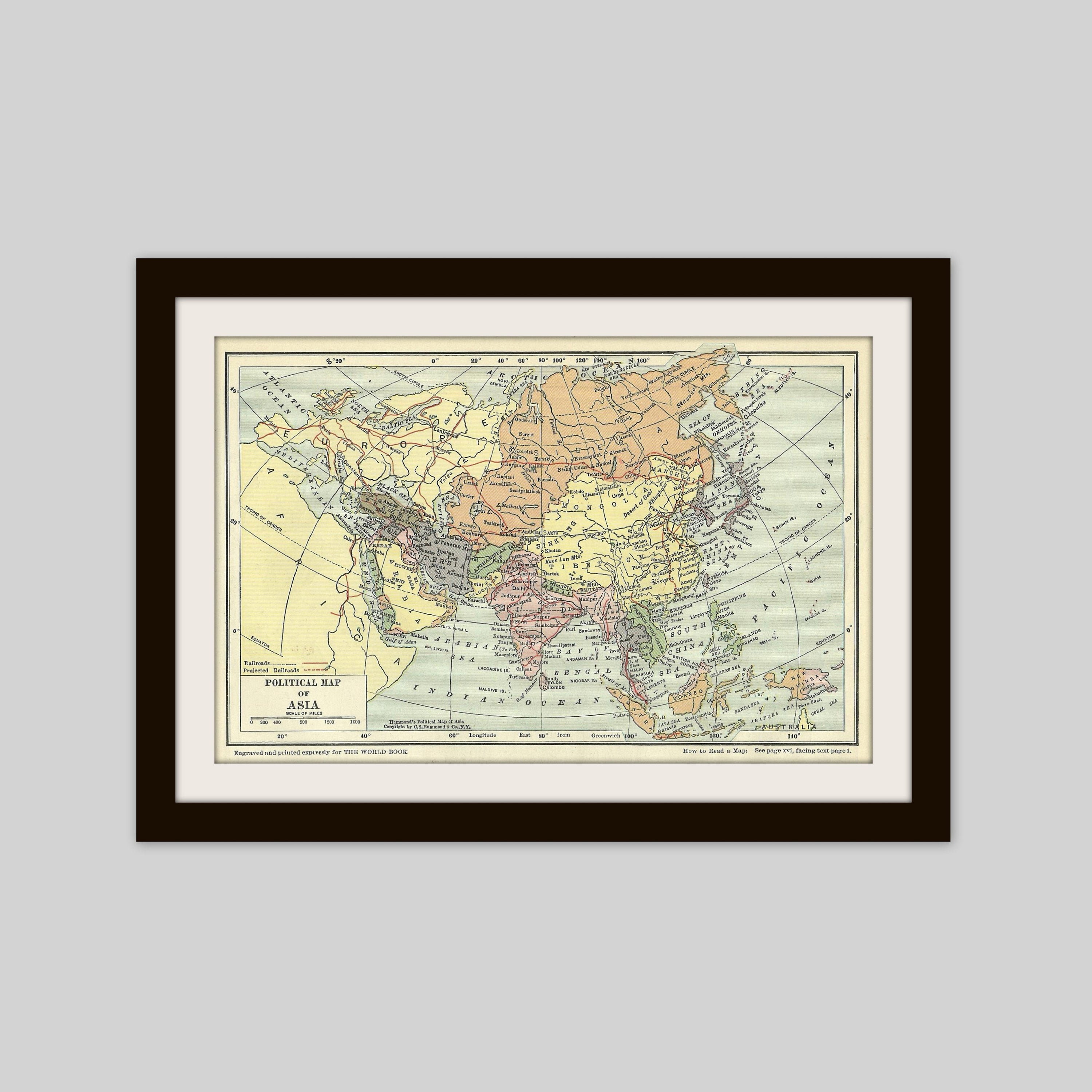 Political Map of Asia 1930 Original Historical Map Antique - Etsy India