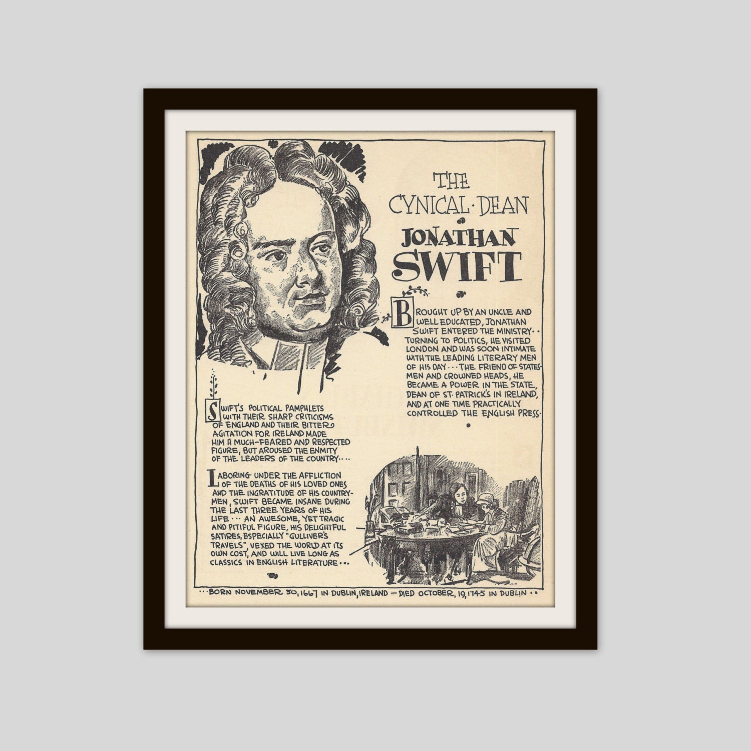 Jonathan Swift Vintage Art Print Classroom Art English | Etsy