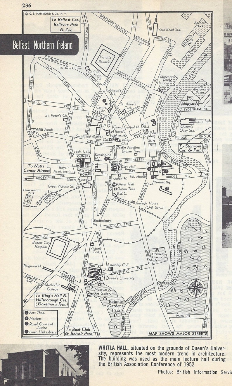 Belfast Northern Ireland Map City Map Street Map 1950s - Etsy