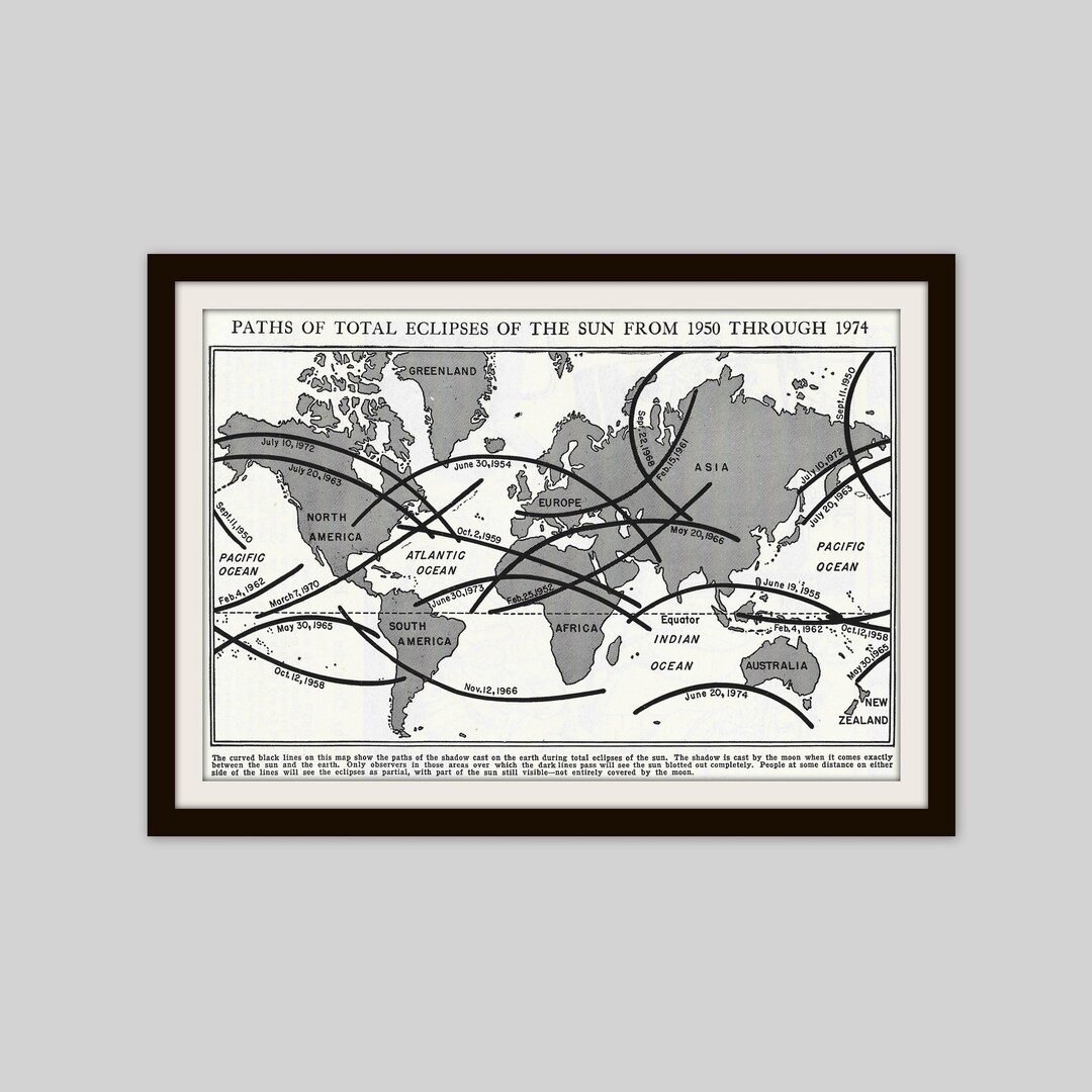 1952 Eclipse Print, Original Vintage Print, Paths of Total Eclipses of ...