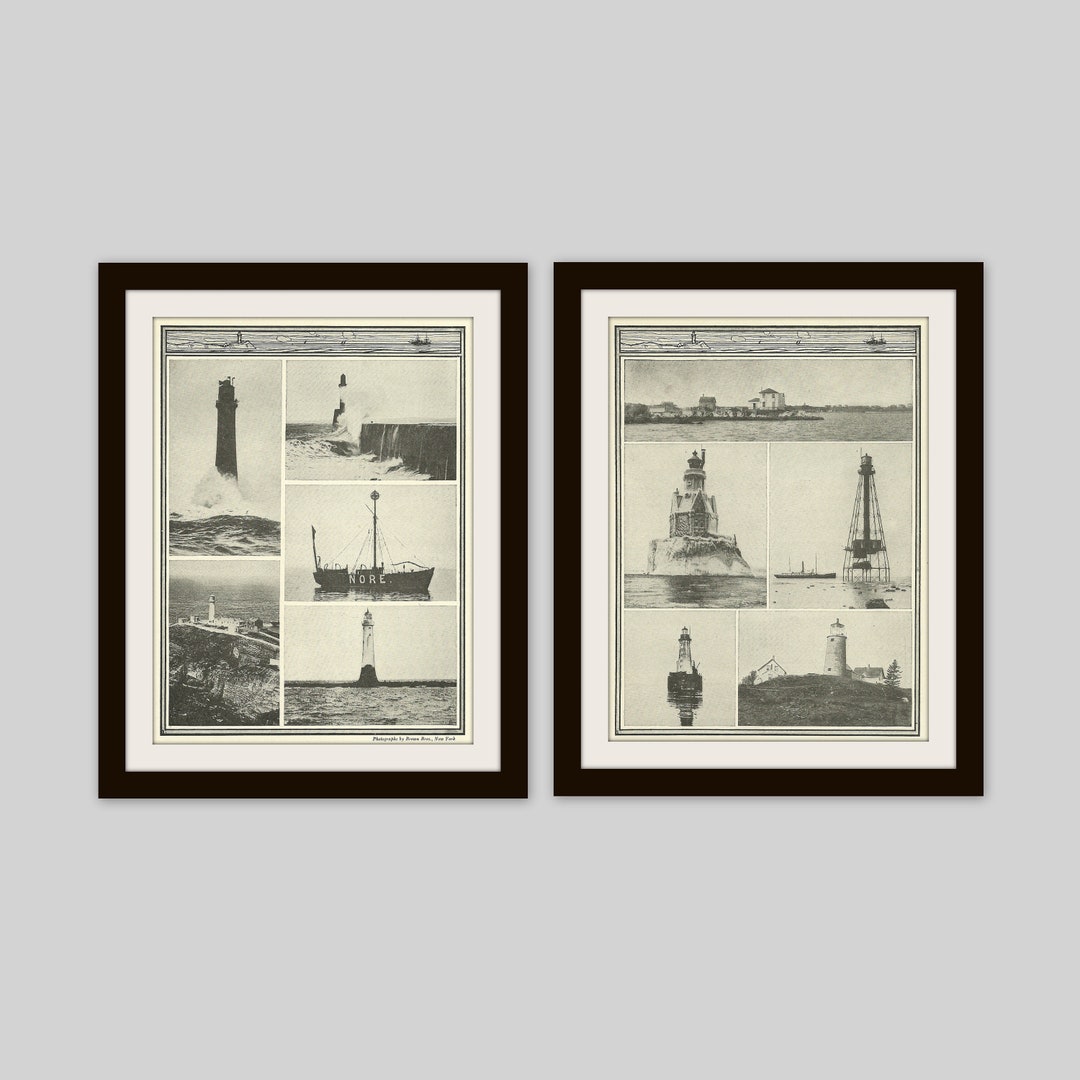 Antique Lighthouses Prints C. 1926 Set of 2 Prints - Etsy