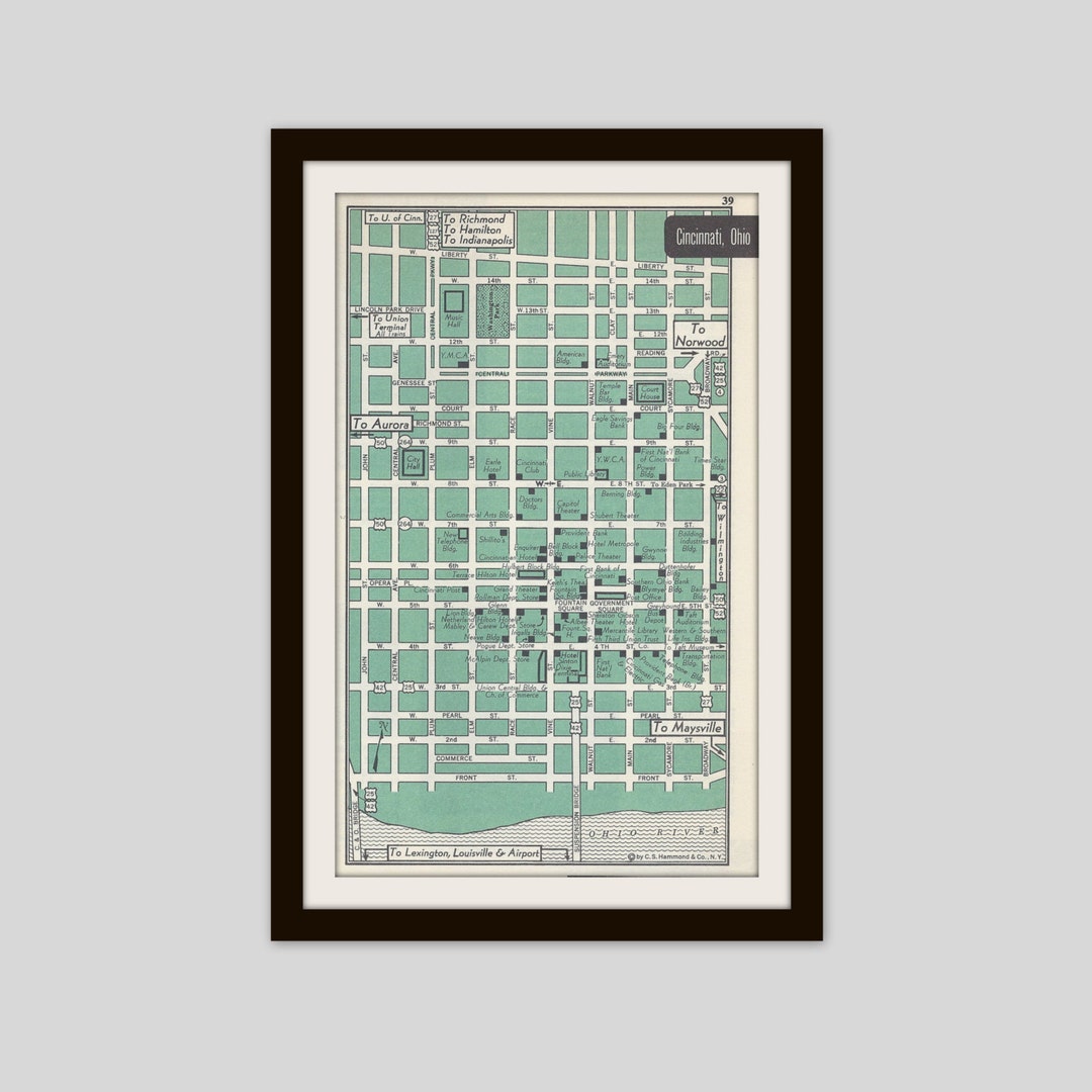 1950s Cincinnati Ohio Map: Vintage City Street Grid - Etsy