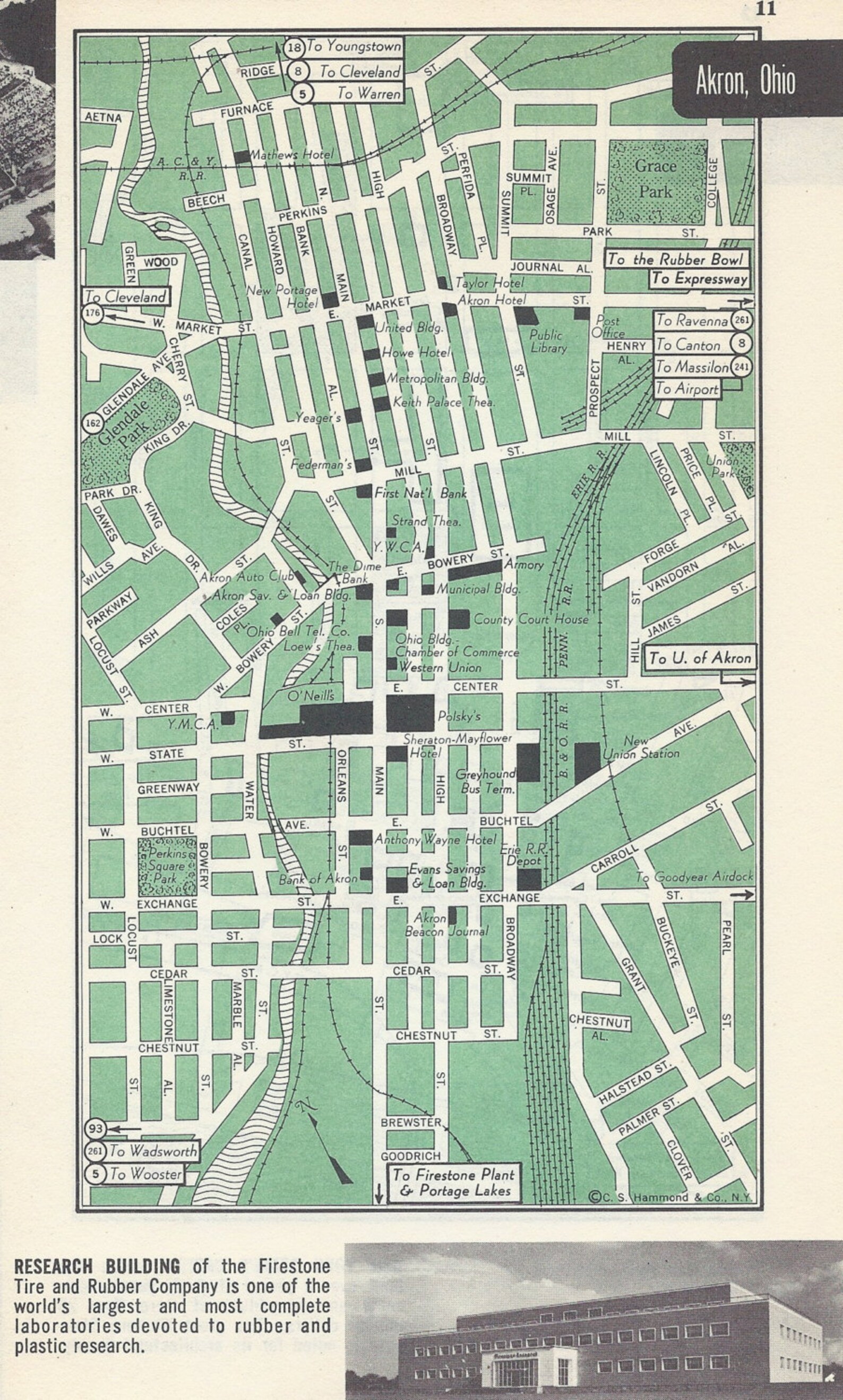 Akron Ohio Map, Vintage Map, City Map, Street Map, 1950s, 2 Sided ...