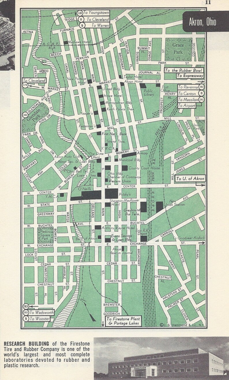 Akron Ohio Map Vintage Map City Map Street Map 1950s 2 Etsy Akron Ohio Map Vintage Map City Map Street Map 1950s 2 Etsy