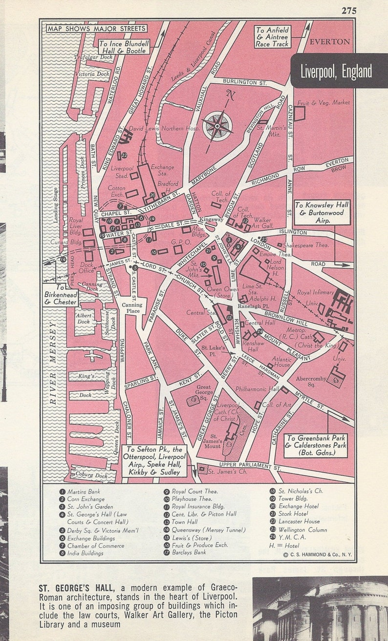 Carte de Liverpool en Angleterre carte de la ville plan de | Etsy