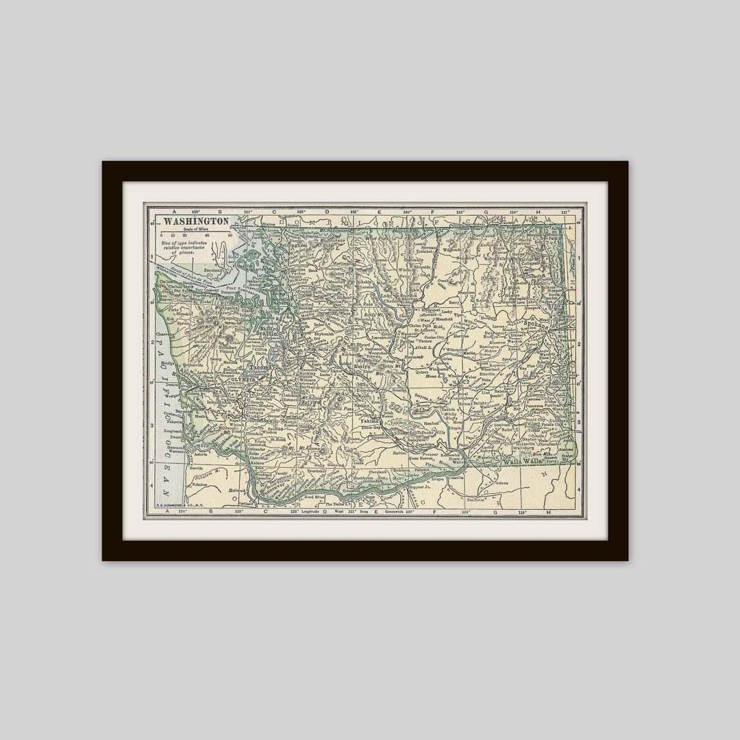 1924 Antique Washington Map: Original Book Page, Cabin/office Decor - Etsy