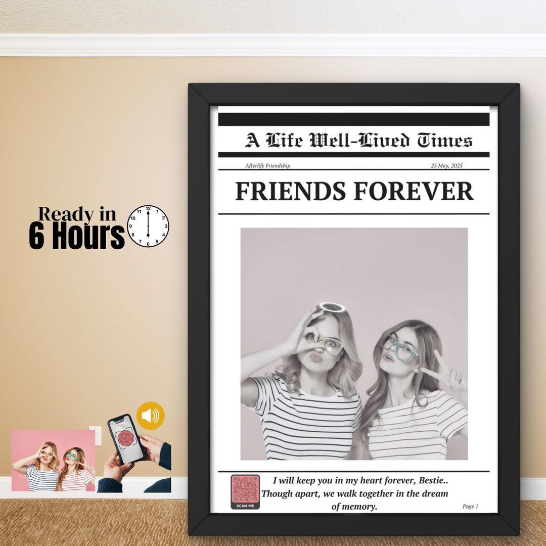 Custom Newspaper Memorial Portrait With QR Code Personalized Tribute ...