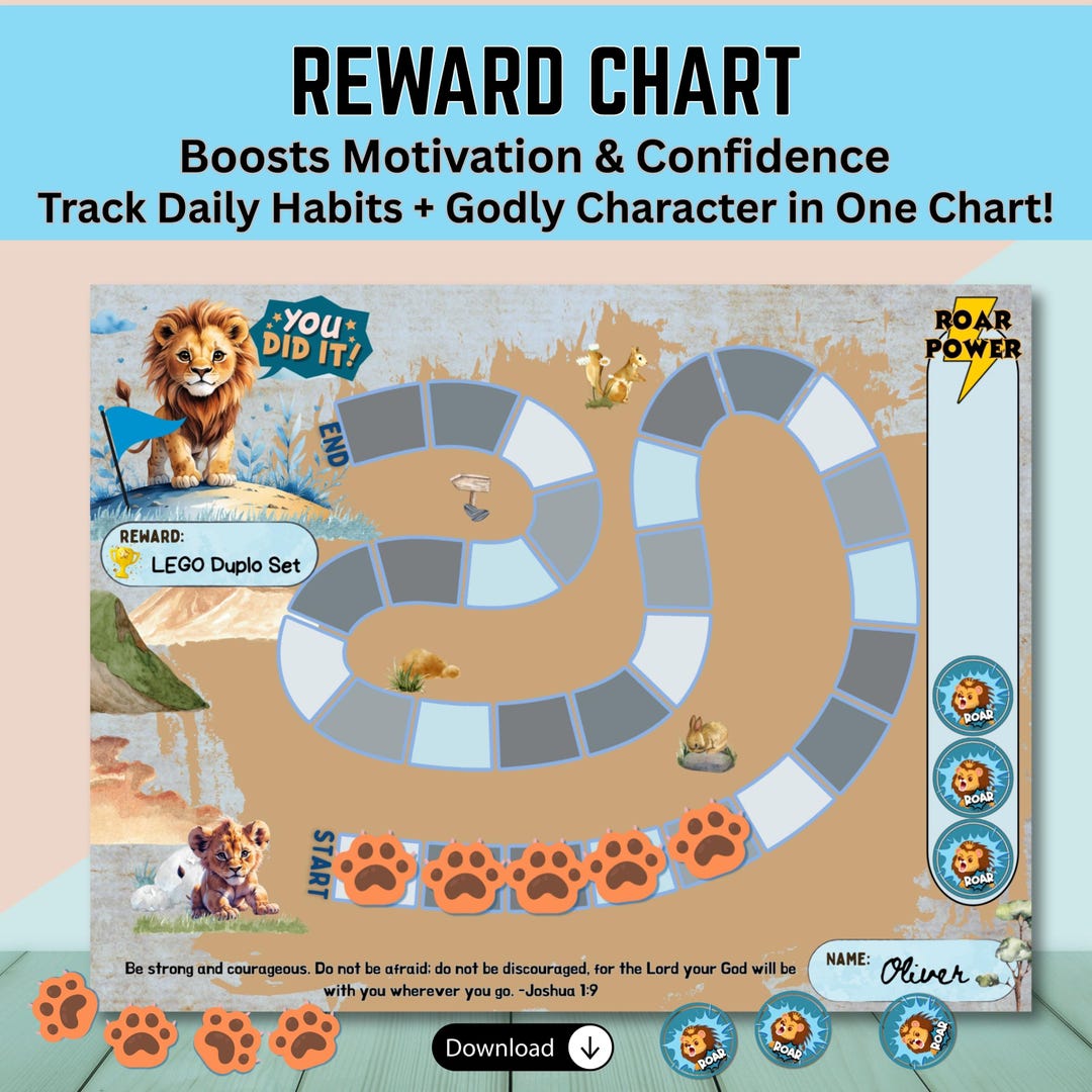 Lion Reward Chart Printable: Christian Kids Behavior Tracker (PDF ...