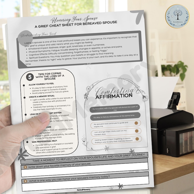 Printable Spousal Grief Cheat Sheet for Widows,widowers, Counselors ...
