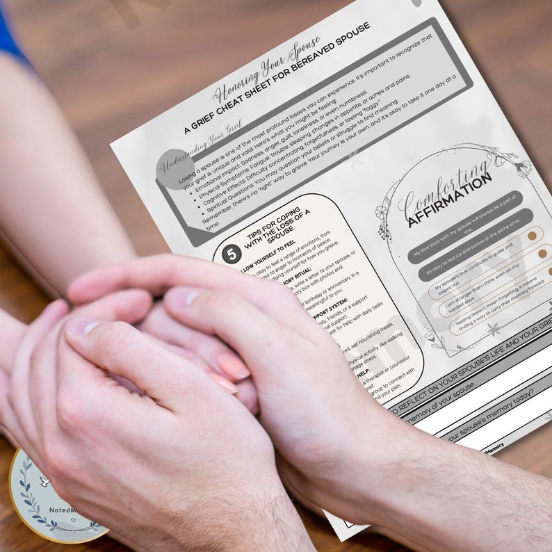 Printable Spousal Grief Cheat Sheet for Widows,widowers, Counselors ...