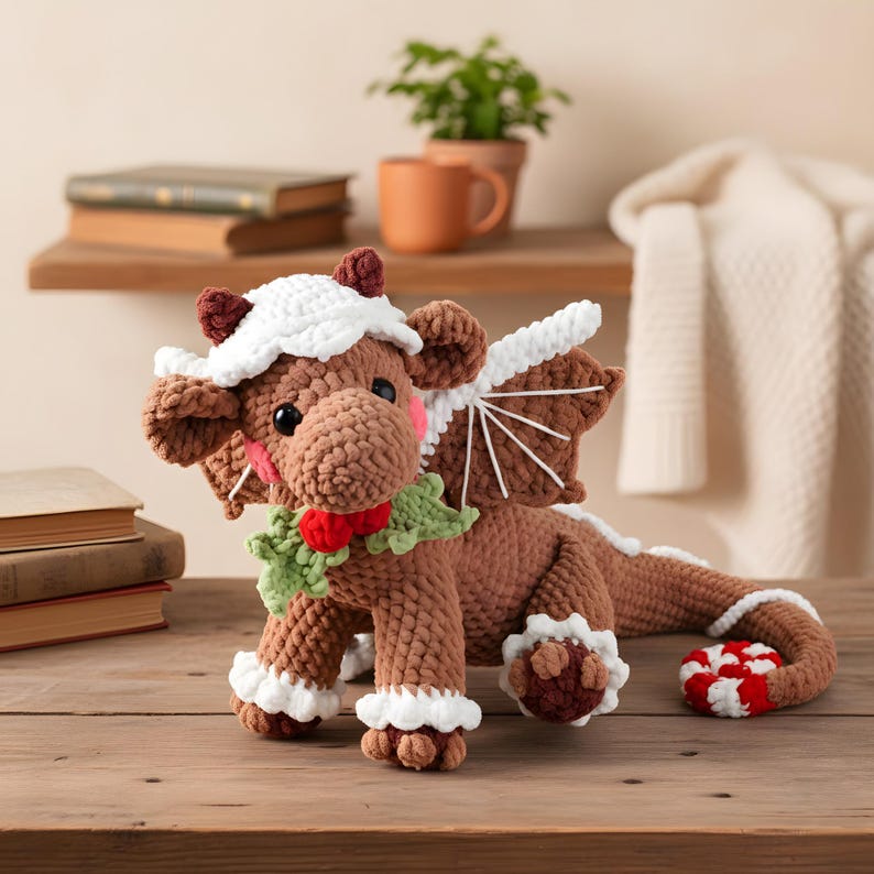 Gingerbread Dragon Crochet Pattern, Christmas Amigurumi Dragon, Cozy ...