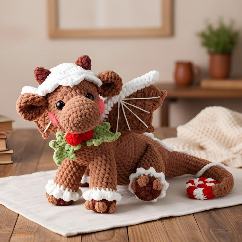 Gingerbread Dragon Crochet Pattern, Christmas Amigurumi Dragon, Cozy ...