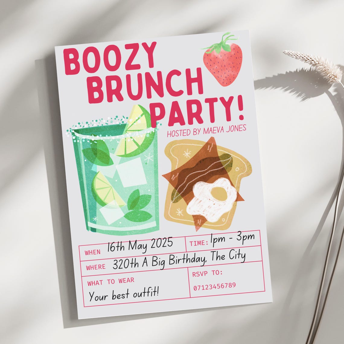 Editable Birthday Brunch Invitation, Brunch Invitation, Boozy ...