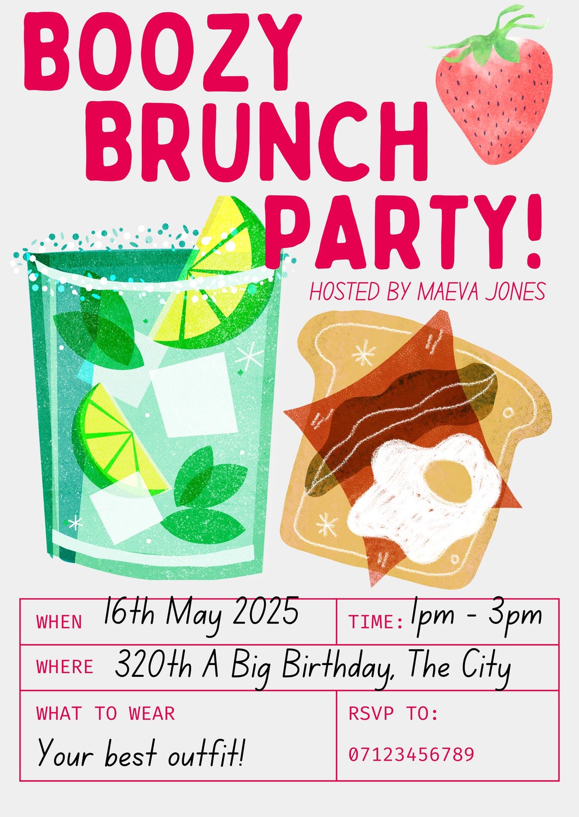 Editable Birthday Brunch Invitation, Brunch Invitation, Boozy ...