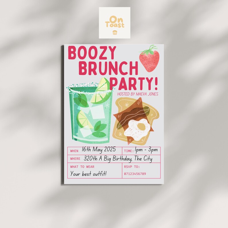 Editable Birthday Brunch Invitation, Brunch Invitation, Boozy ...