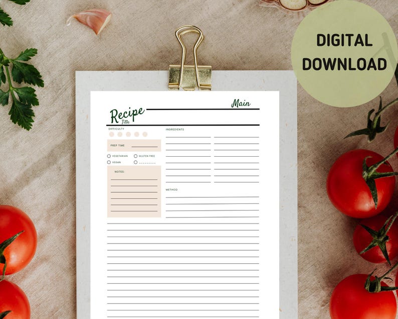 Recipe Book Printable | Digital Recipe Journal | Minimalist Recipe ...