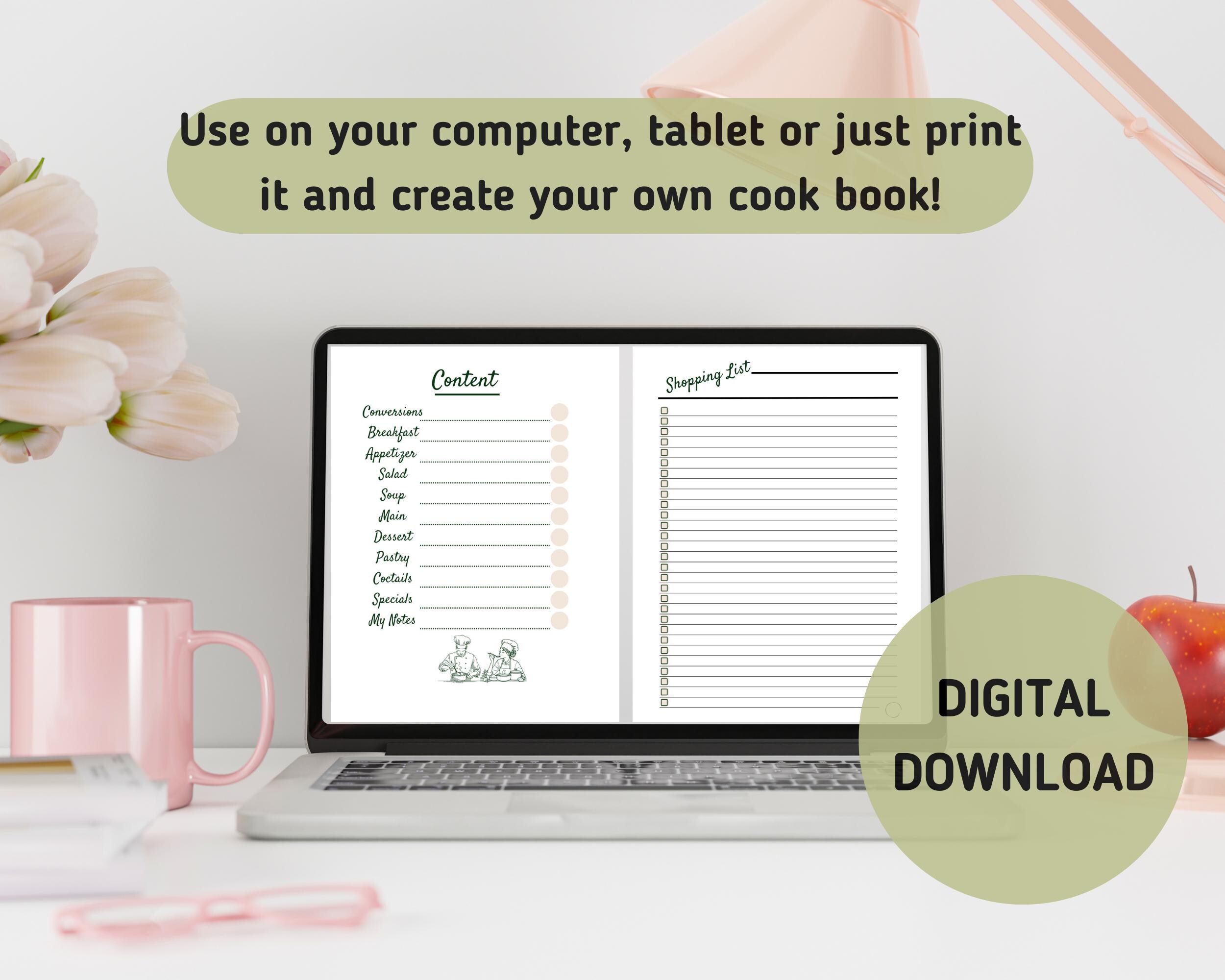 Recipe Book Printable | Digital Recipe Journal | Minimalist Recipe ...