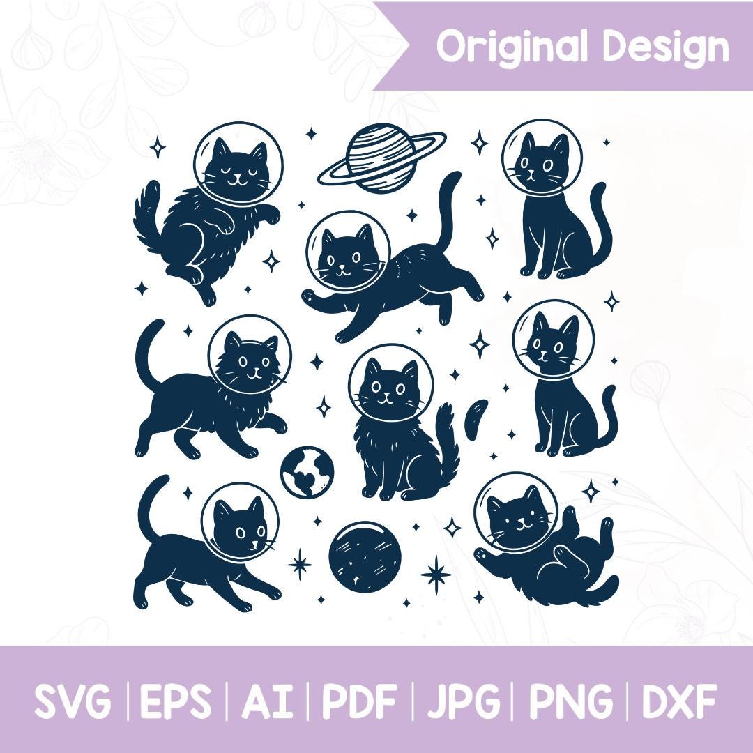 Cats in Space SVG PNG Bundle – Funny Astronaut Cat Clipart – Galaxy ...