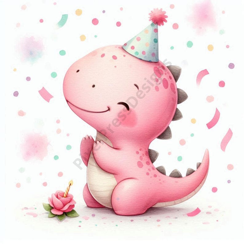 Watercolor Dinosaur Birthday Clipart Bundle, Party Dino Pngs (digital ...