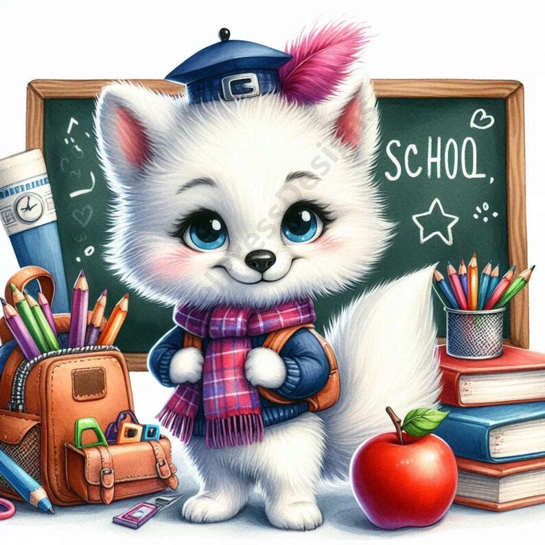 Arctic School Animals Clipart Bundle PNG, Cute Watercolor Polar Bear ...