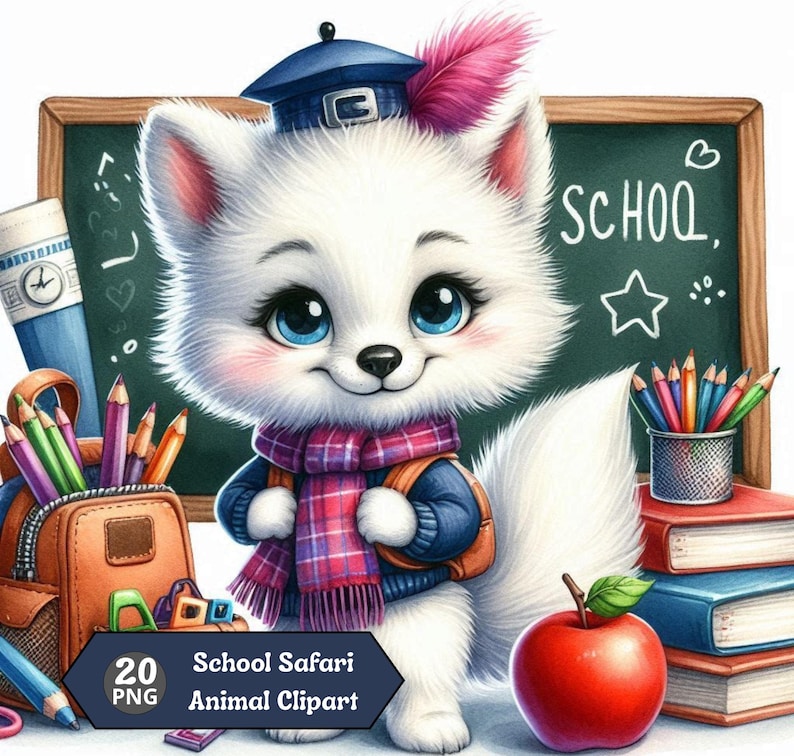 Arctic School Animals Clipart Bundle PNG, Cute Watercolor Polar Bear ...
