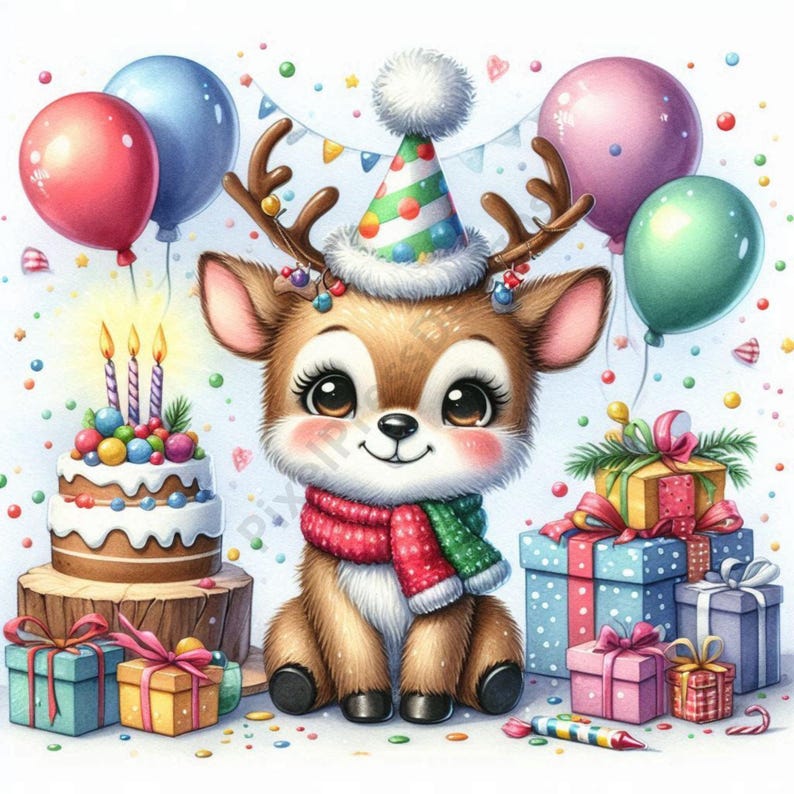 Arctic Birthday Animals Clipart Bundle PNG, Cute Watercolor Polar Bear ...