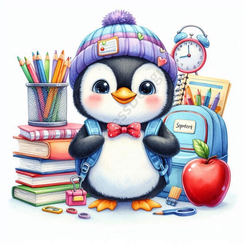 Arctic School Animals Clipart Bundle PNG, Cute Watercolor Polar Bear ...