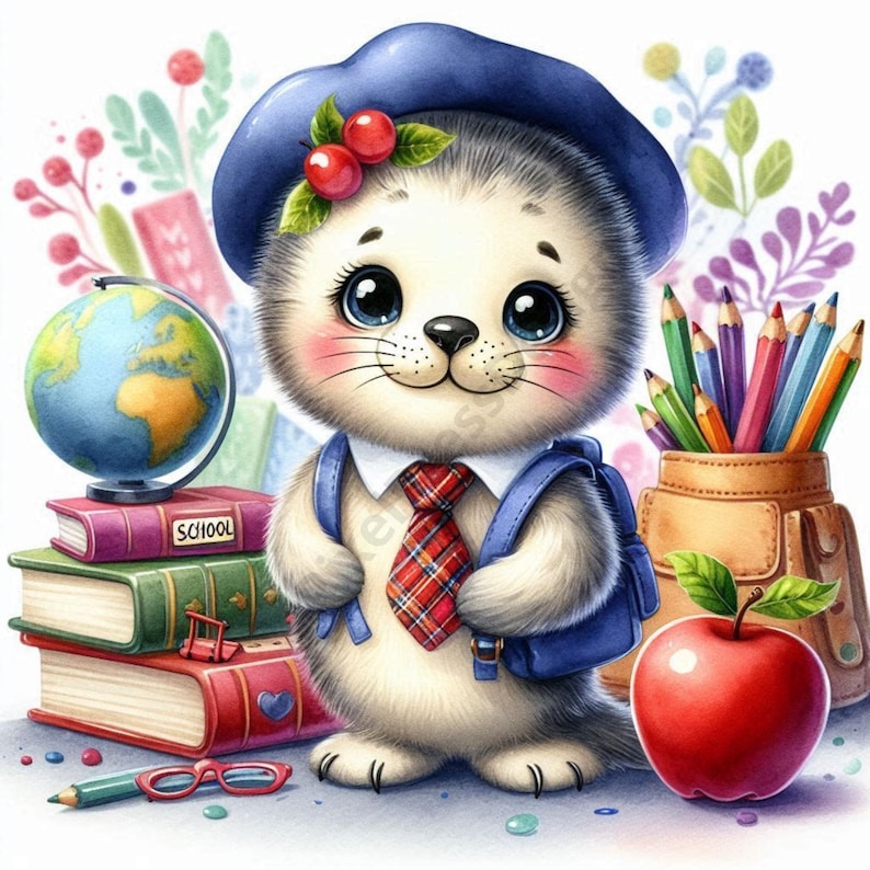 Arctic School Animals Clipart Bundle PNG, Cute Watercolor Polar Bear ...
