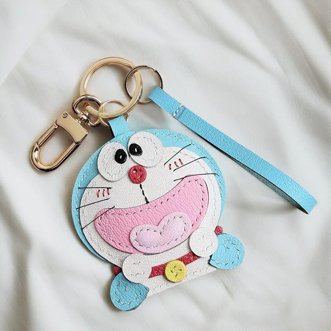 Doraemon Leather Keychain – Custom Anime Bag Charm, Car Key Ring Gift ...