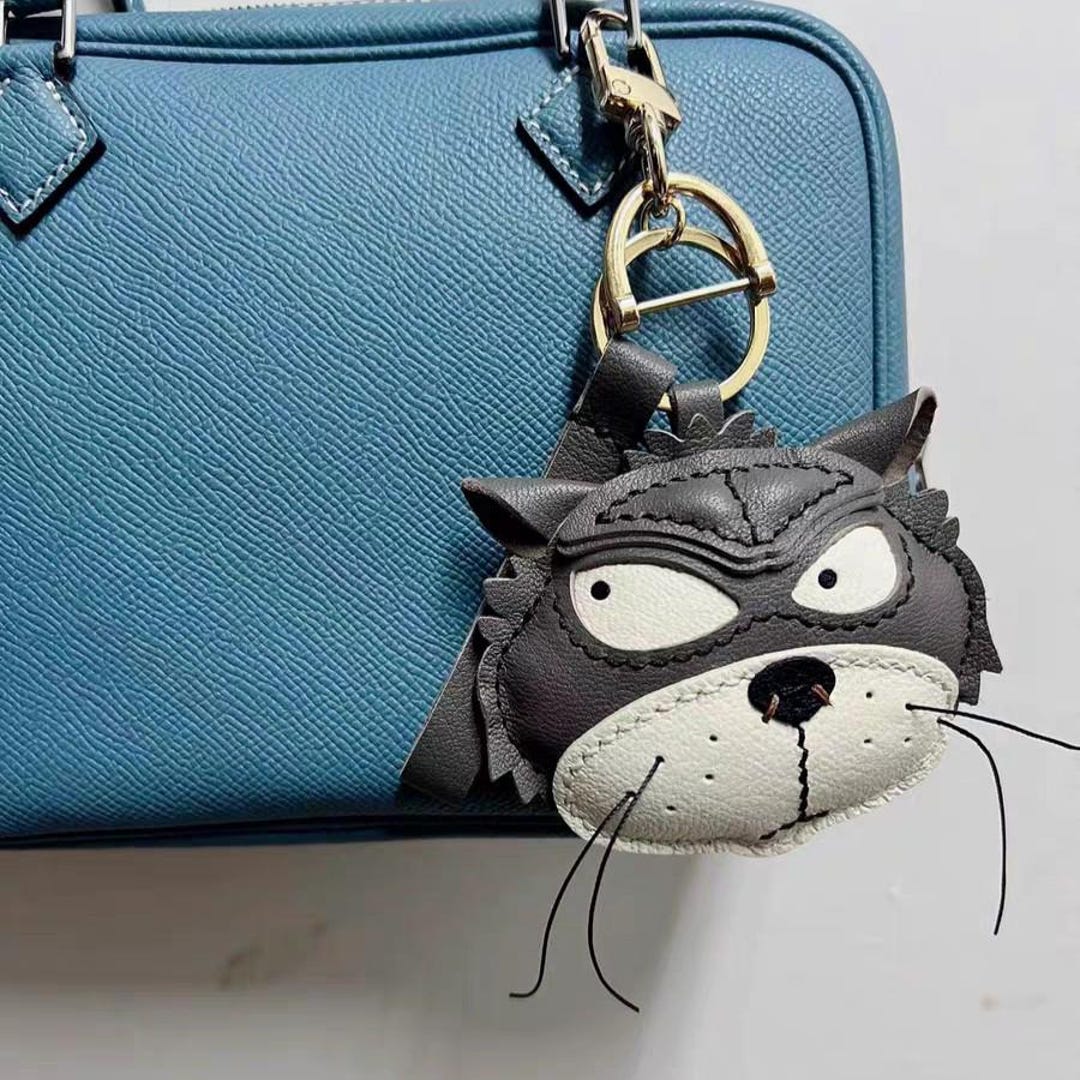 Handmade Leather Angry Cat Keychain – Cute Lucifer Cat Bag Charm, DIY ...