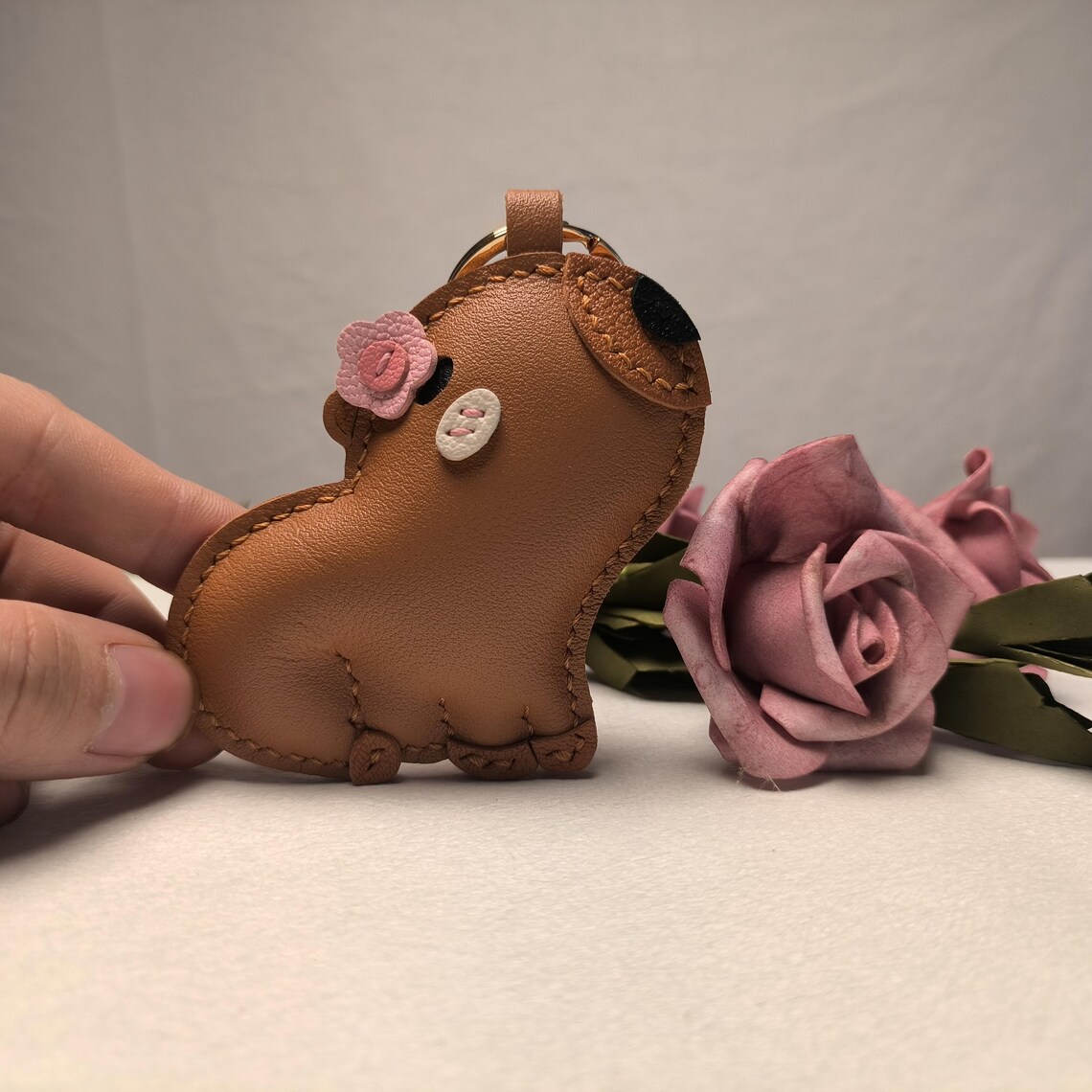 Handmade Leather Capybara Keychain or Bag Charm – DIY Kit or Ready-made ...