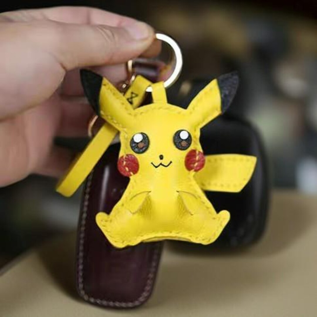 Handmade Pikachu Leather Keychain, Cute Anime Leather Bag Charm, DIY ...