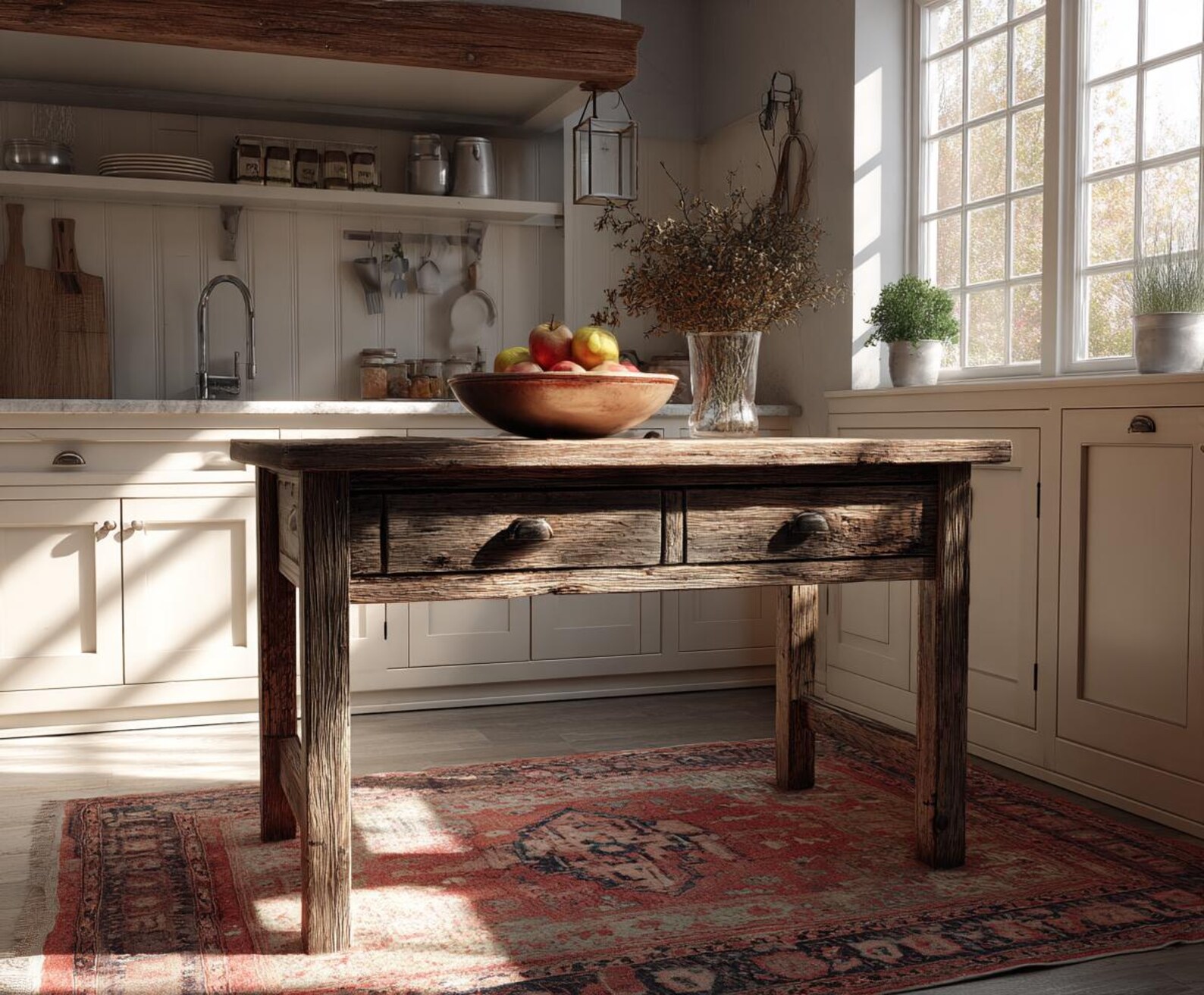 Handmade Oak Wood Kitchen Island: Rustic Farmhouse Table, Counter ...