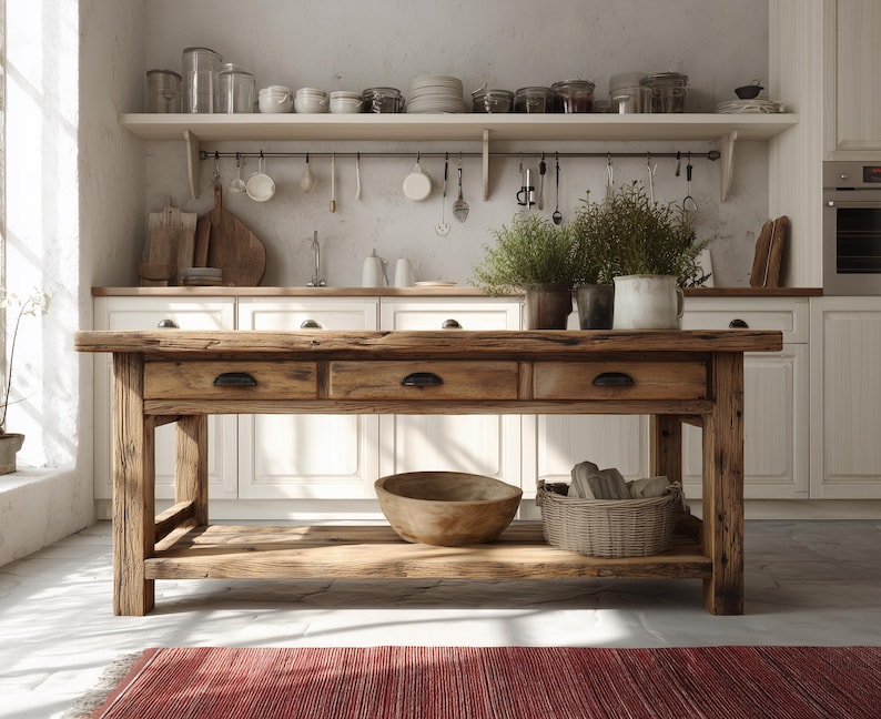 Handmade Solid Oak Kitchen Island With Drawers & Storage – Rustic ...