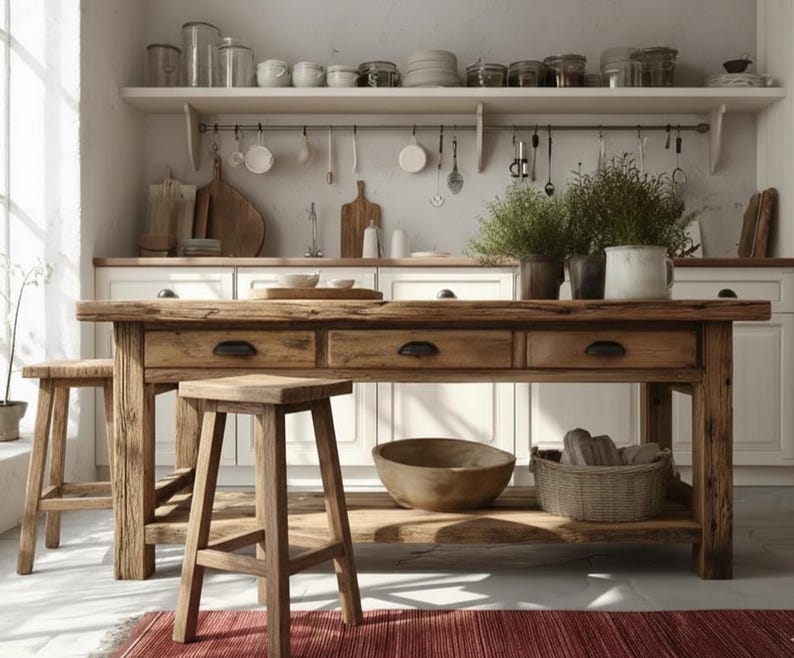 Handmade Solid Oak Kitchen Island With Drawers & Storage – Rustic ...