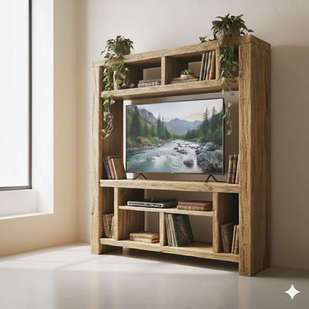 Handmade Rustic Oak TV Stand: Reclaimed Wood Console Table - Etsy