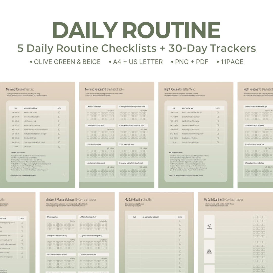 Daily Routine Bundle – 5 Checklists + 30-day Habit Trackers | A4 & US ...