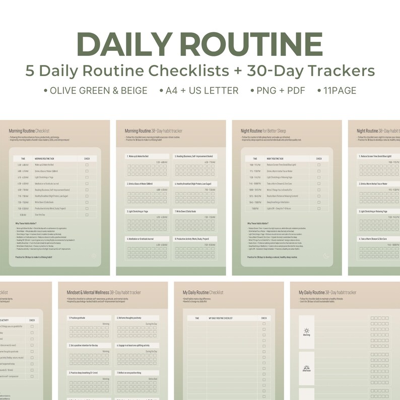 Daily Routine Bundle – 5 Checklists + 30-day Habit Trackers | A4 & US ...