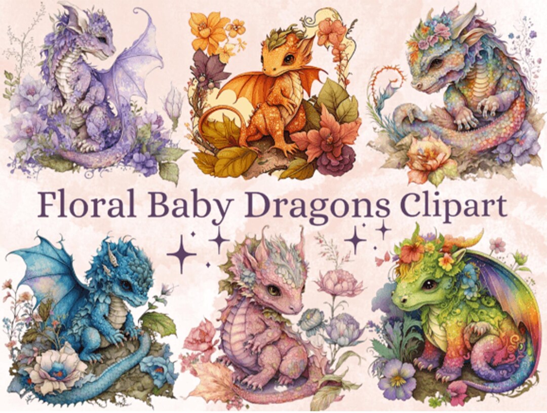 21 PNG Baby Dragon Clipart, Watercolor Dragon Illustration Bundle, Cute ...