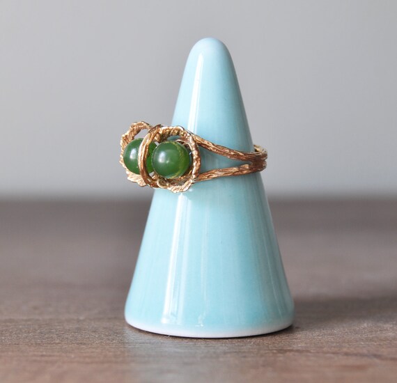 Vintage 1960s Gold & Jade Snake Eye Ring - Gem