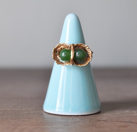 Vintage 1960s Gold & Jade Snake Eye Ring - Gem