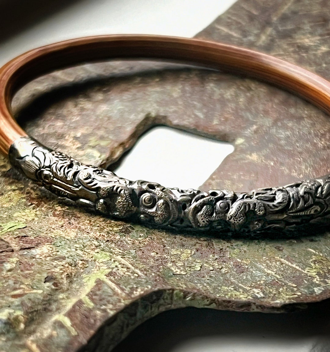 Antique Chinese Export Silver Bamboo Bangle Bracelet Dragon Motif - Etsy