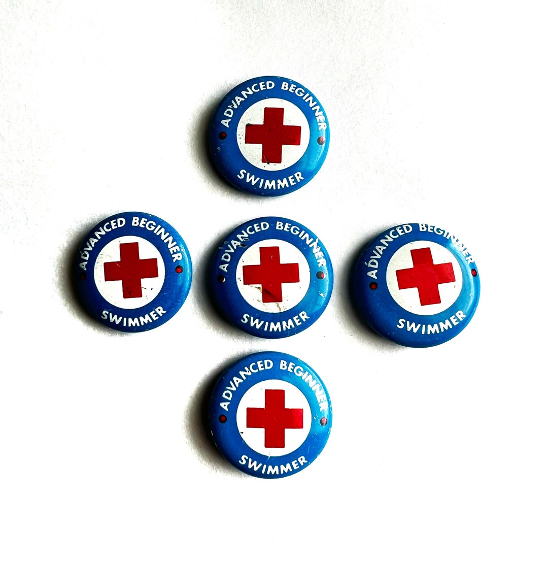 Red Cross Pin Swimming Lessons 5 Vintage Pinback Buttons Red White Blue ...