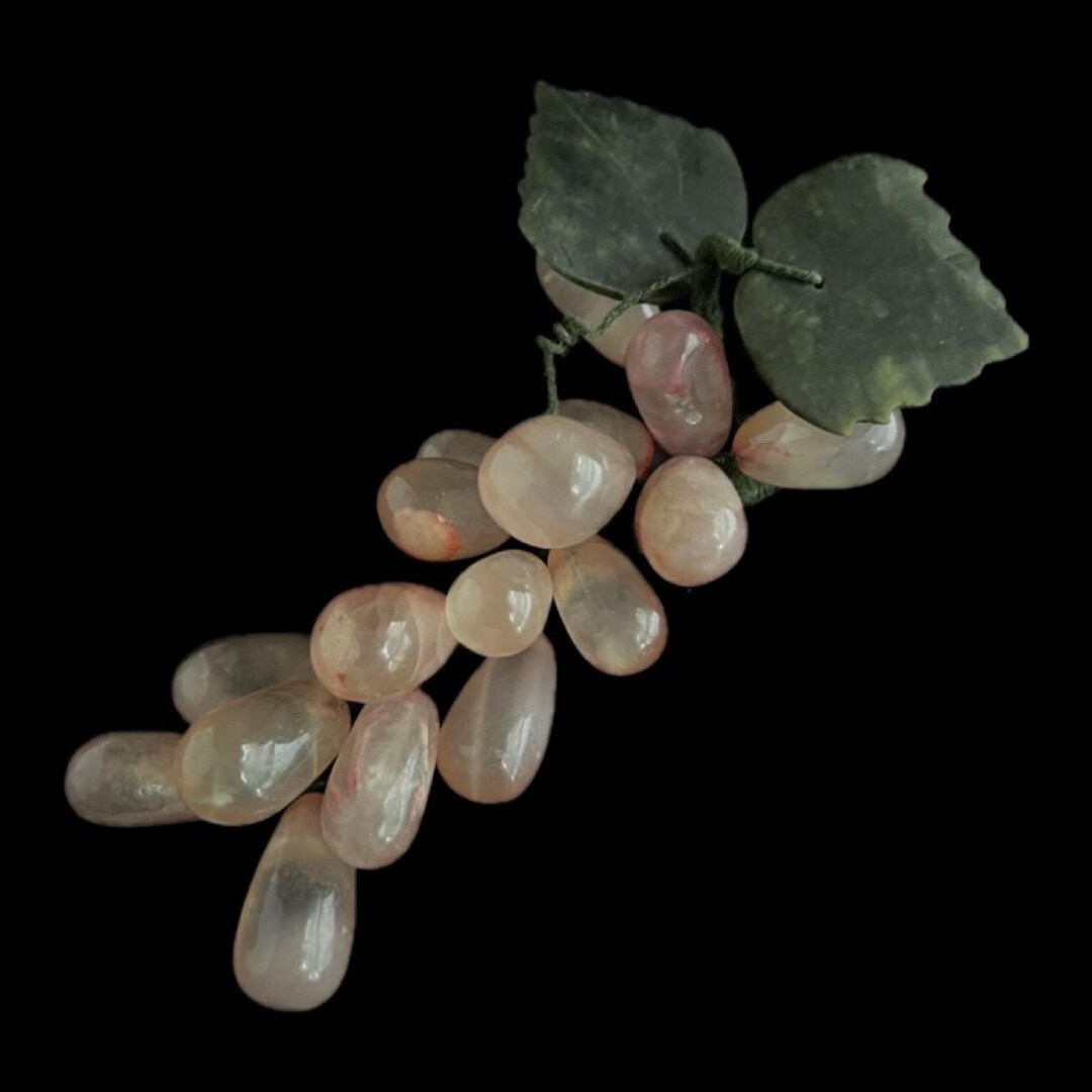 Stone Grapes Rose Quartz Grape Cluster Green Leaves Hardstone Fruit - Etsy