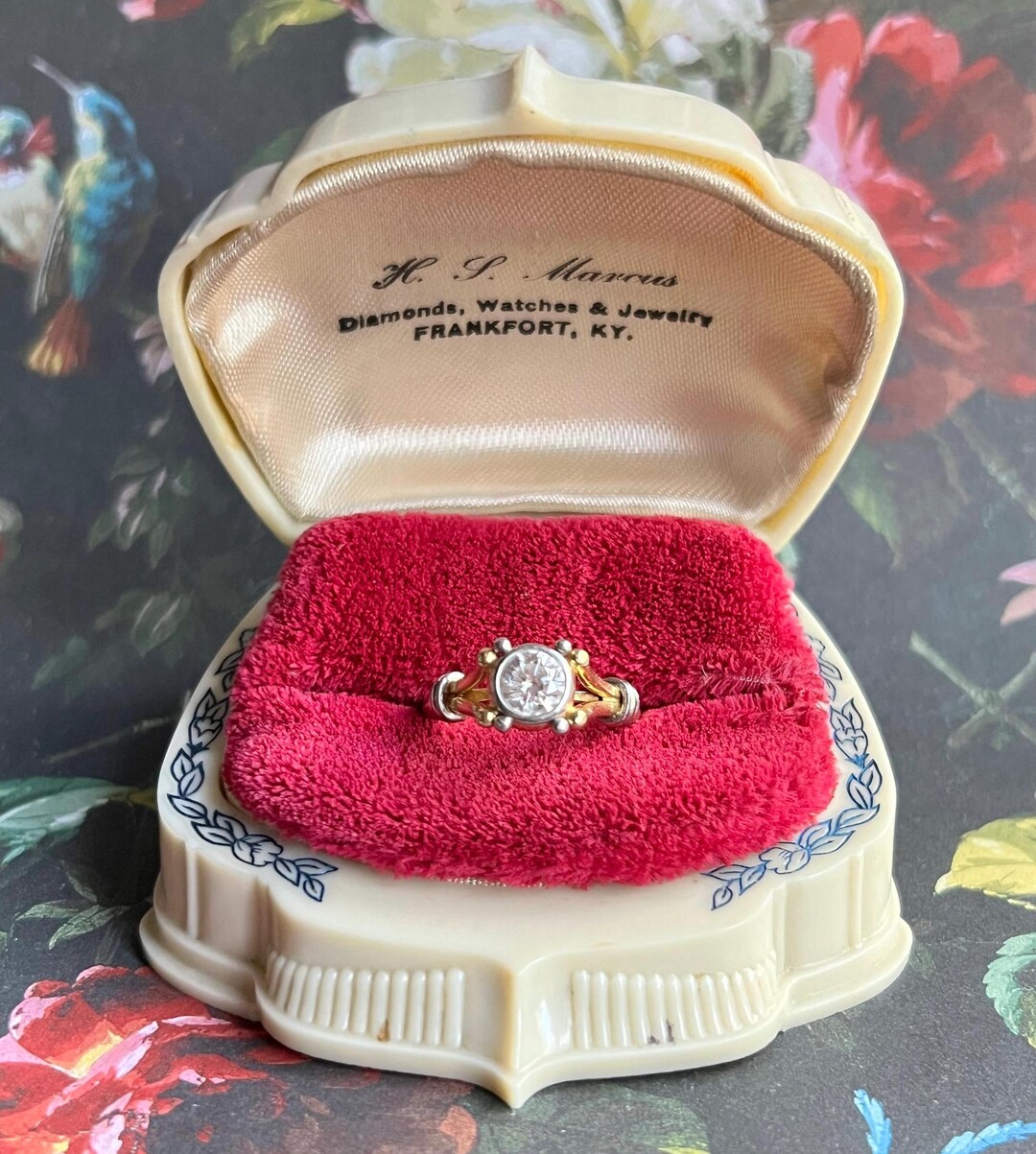 Celluloid Ring Box Art Deco Style Jewelry Presentation Hot Pink Velvet ...