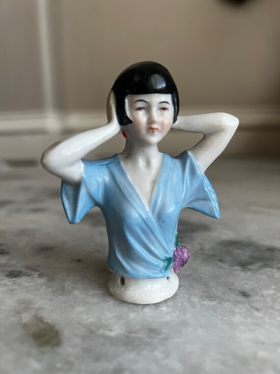 Flapper Girl Half Doll Hand Painted Antique Germany 450 - Etsy