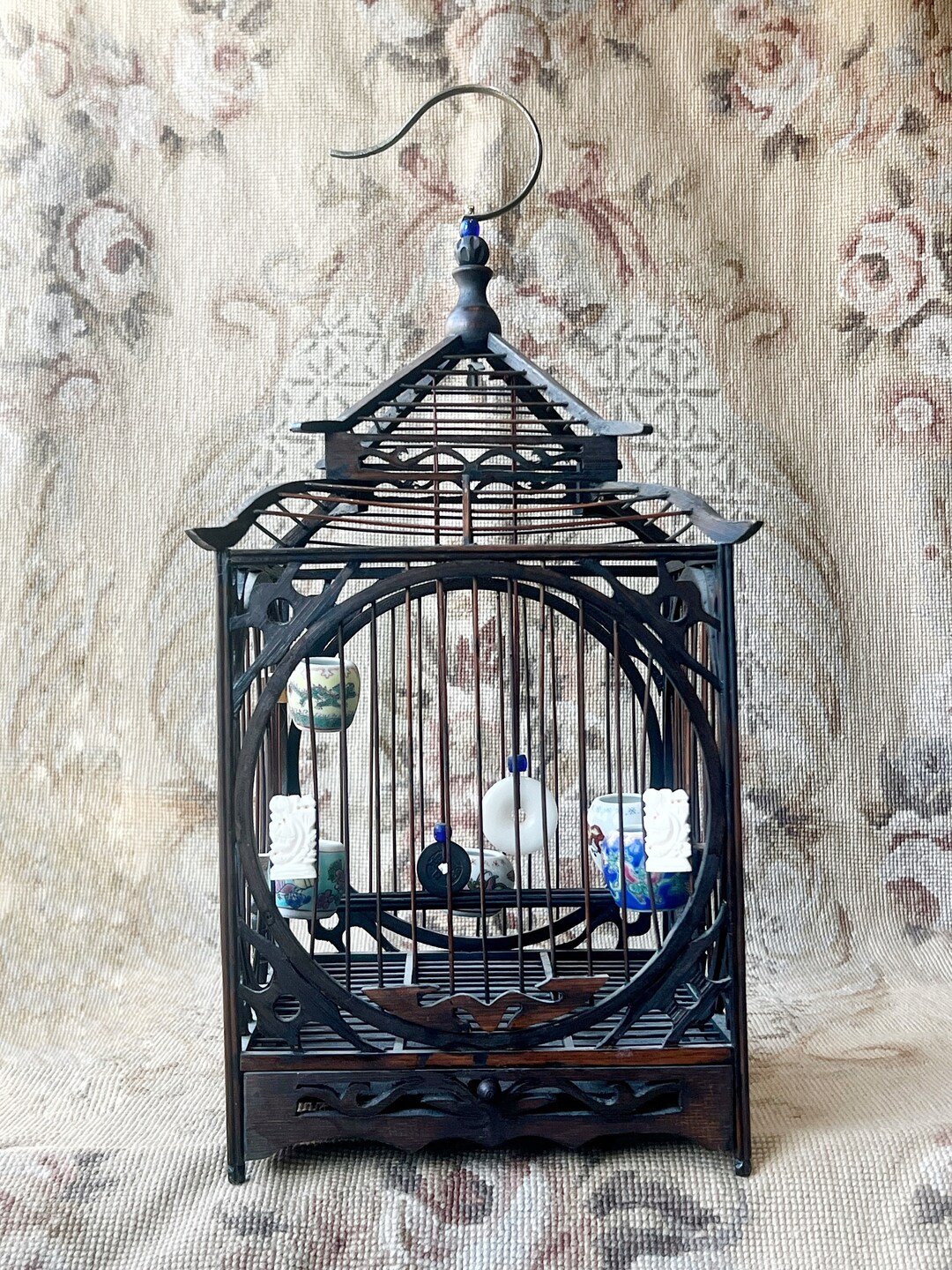 Antique Pagoda Form Chinese Birdcage Porcelain Feeders Jade Bronze - Etsy